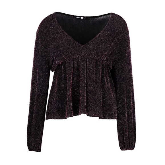 Boohoo | Tops | Nwt Boohoo Black Metallic Sparkle Top | Poshmark
